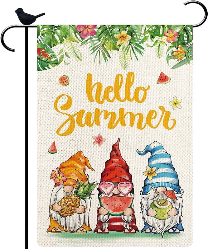 Hello Summer Lemon Sunflower Watermelon Three Gnomes Watercolor Stripes ...