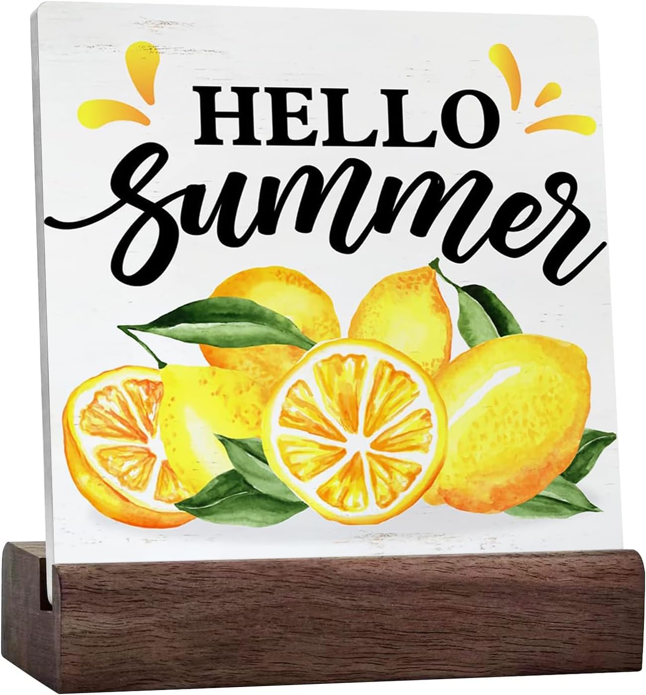 Hello Summer Lemons Ceramic Table Sign Wood Block Tabletop Sign ...