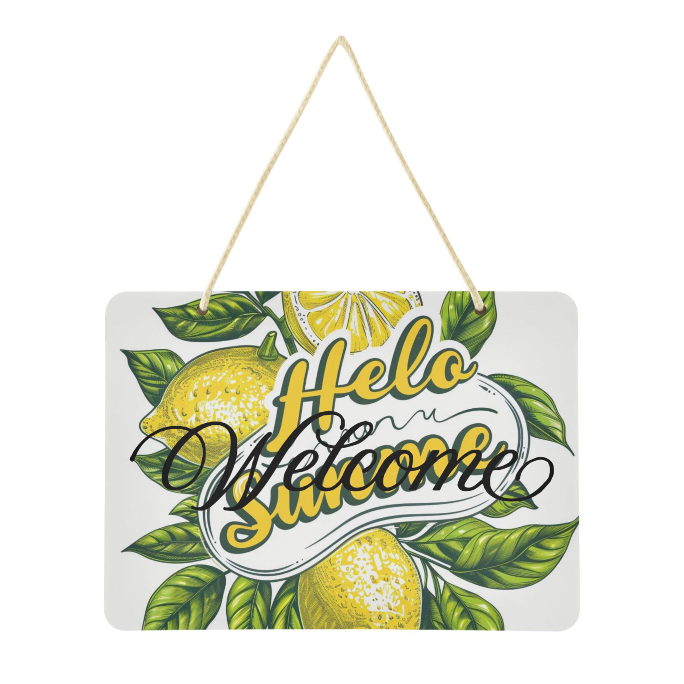 Hello Summer Lemons Welcome Sign Front Door PVC 14x10 inch Hanger Hello ...