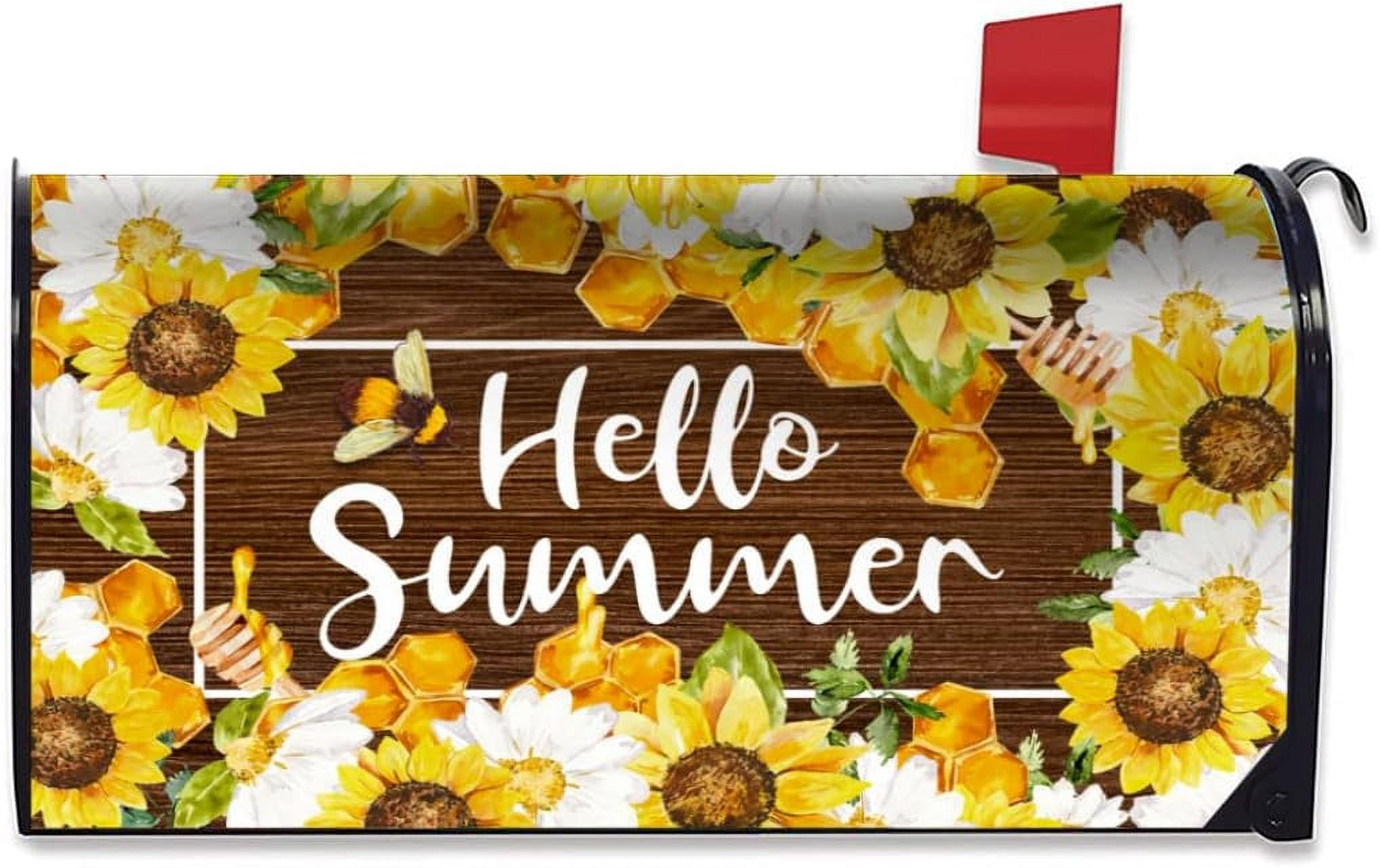 Hello Summer Magnetic Mailbox Cover 21" X 18" Sunflowers and Bees ...