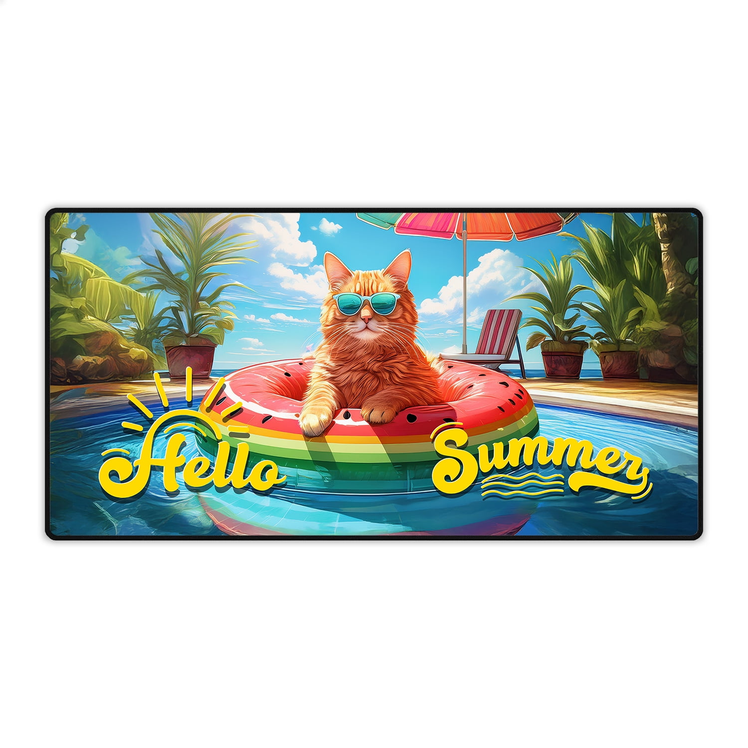 Hello Summer Maine Coon Pool Day on Watermelon Float Desk Mat Full ...