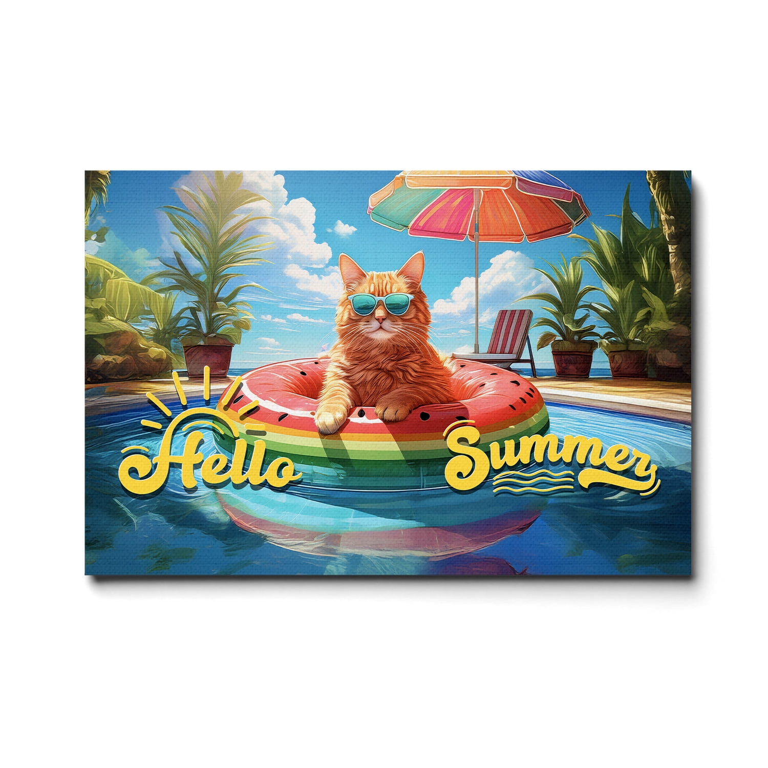 Hello Summer Maine Coon Pool Day on Watermelon Float Horizontal Matte ...