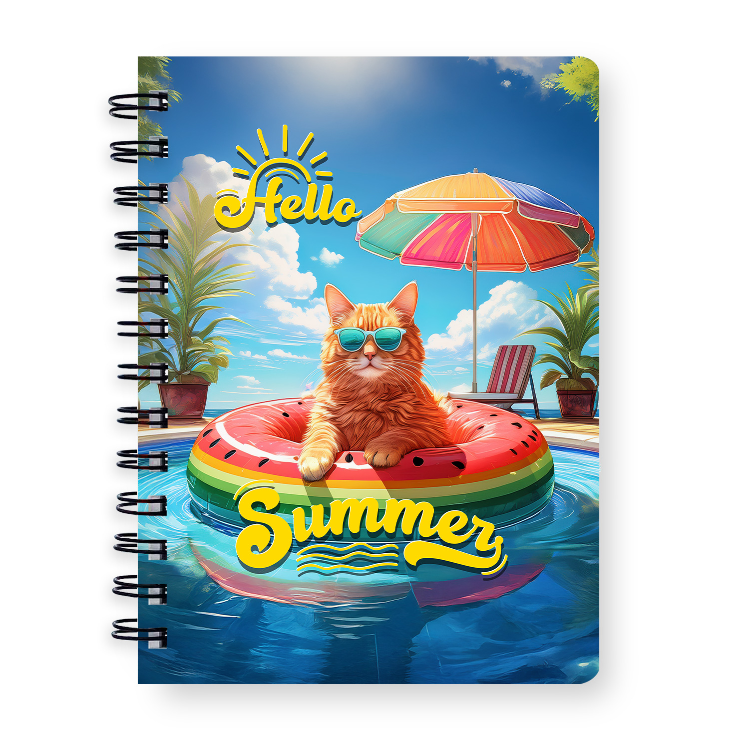 Hello Summer Maine Coon Pool Day on Watermelon Float Spiral Bound ...