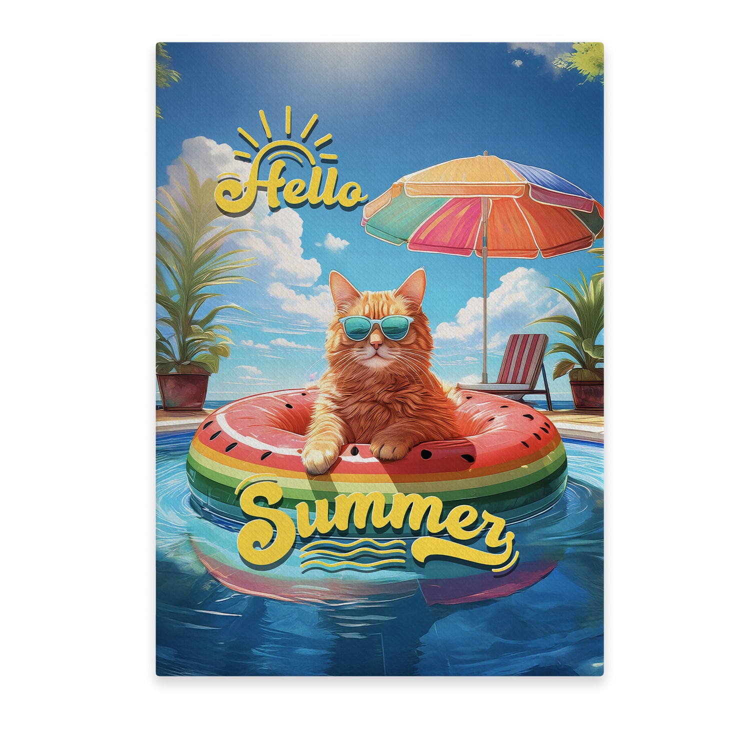 Hello Summer Maine Coon Pool Day on Watermelon Float Vertical Matte ...