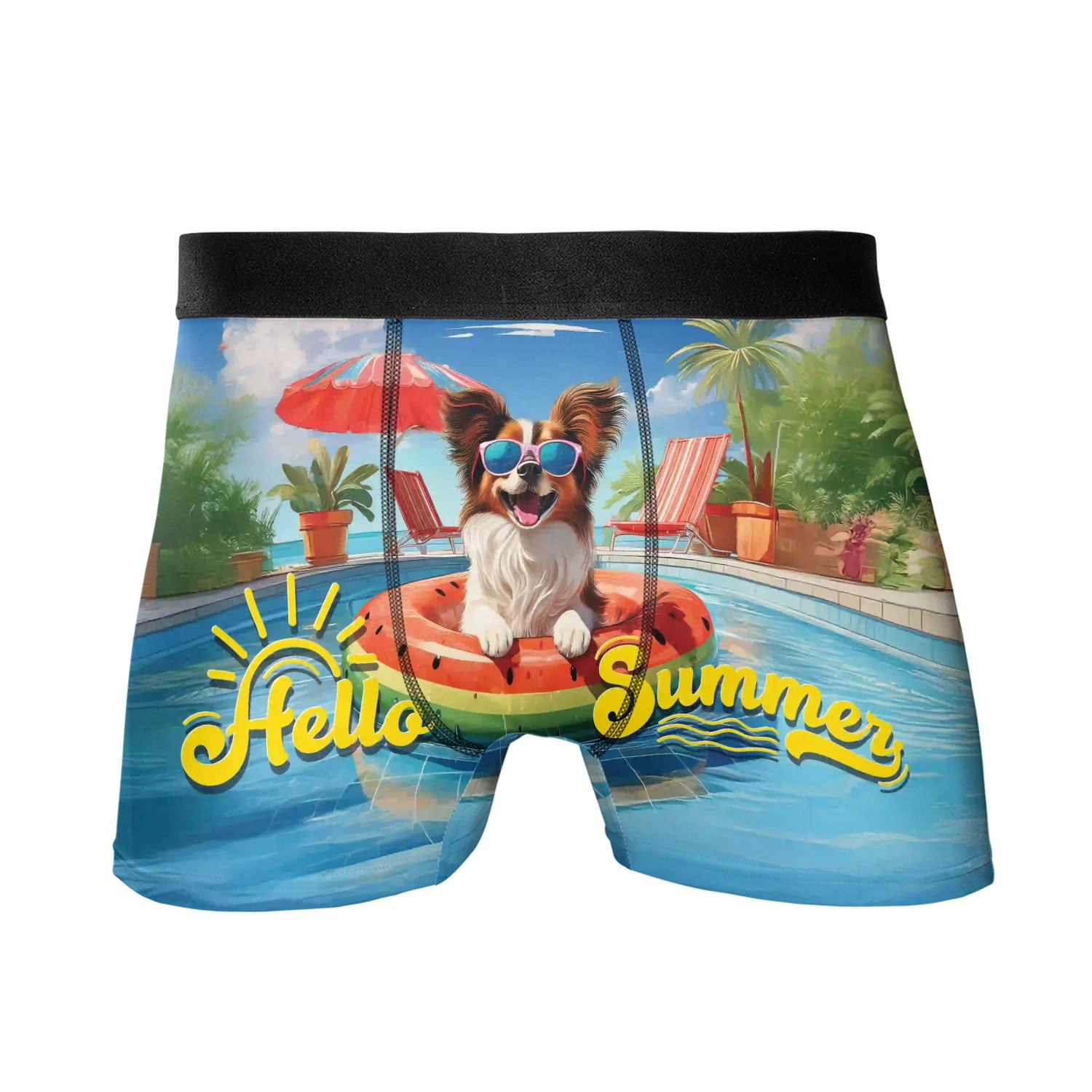 Hello Summer Papillon Pool Day on Watermelon Float All Over Print Boxer ...