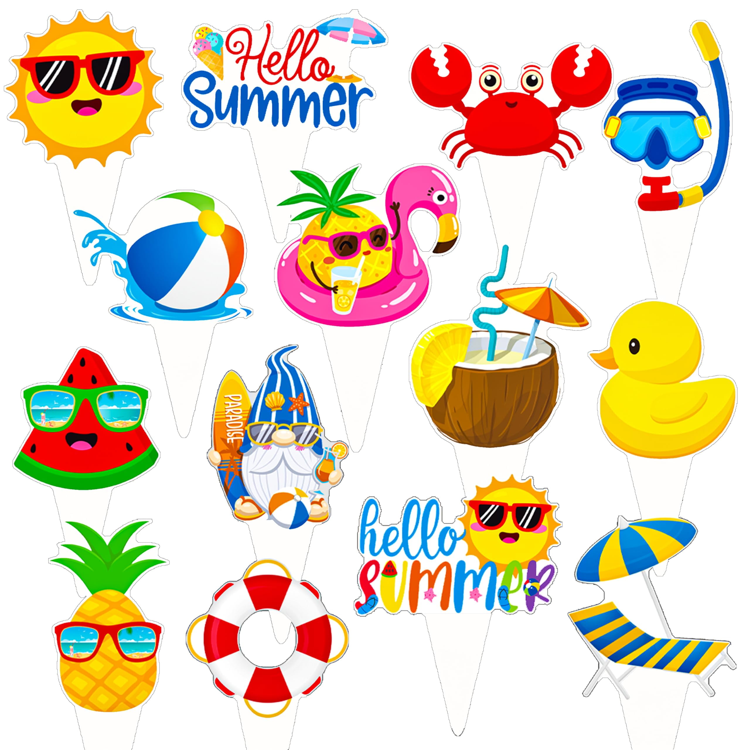 Hello Summer Party Decorations DEF29 48Pcs Summer Beach Theme Cupcake ...