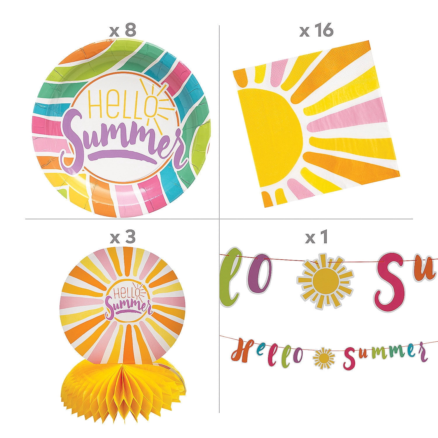 Hello Summer Party Disposable Tableware Kit for 8 Guests - 69 Pc ...