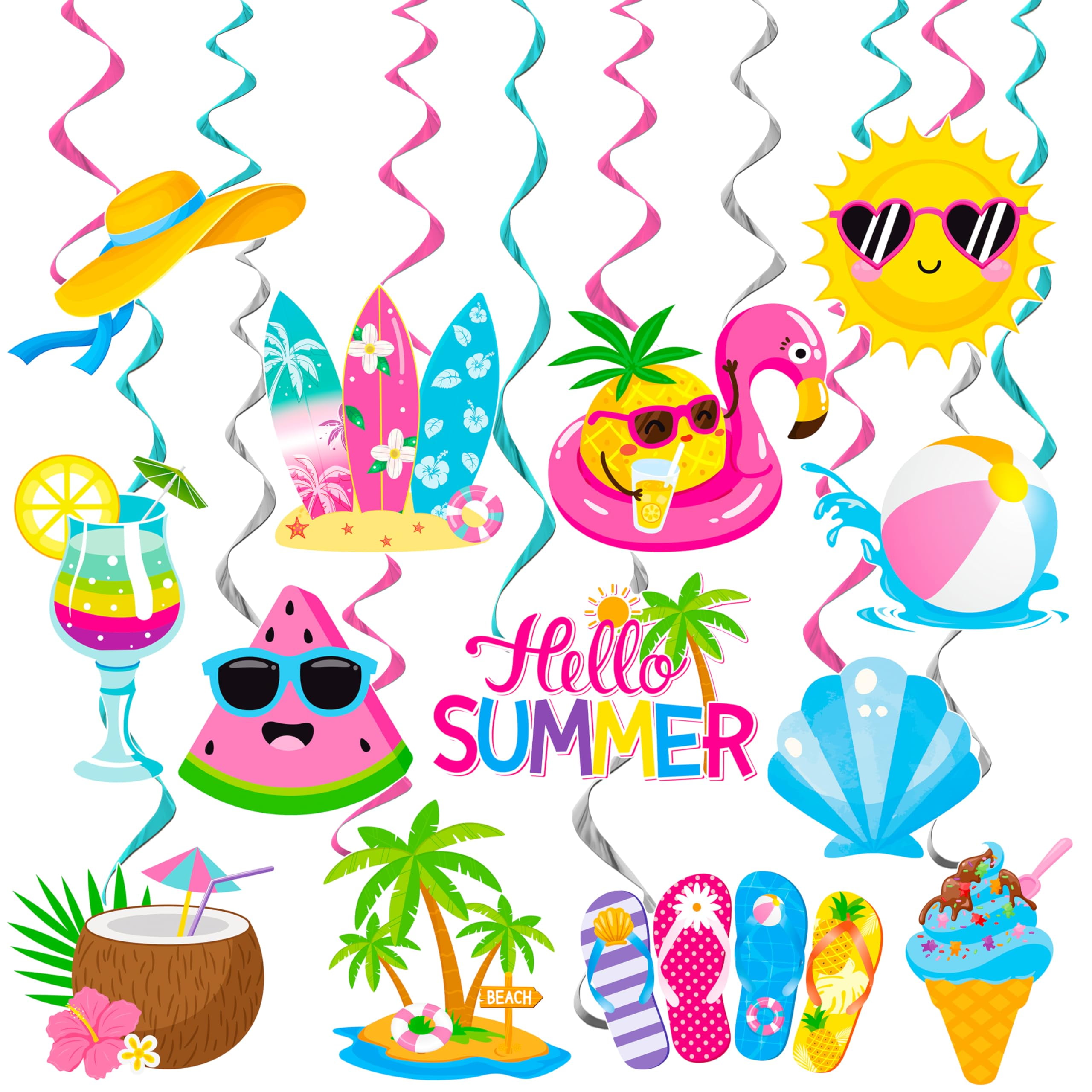 Hello Summer Party Hanging DHF10 Swirls Summer Beach Pool Themed Swirl ...