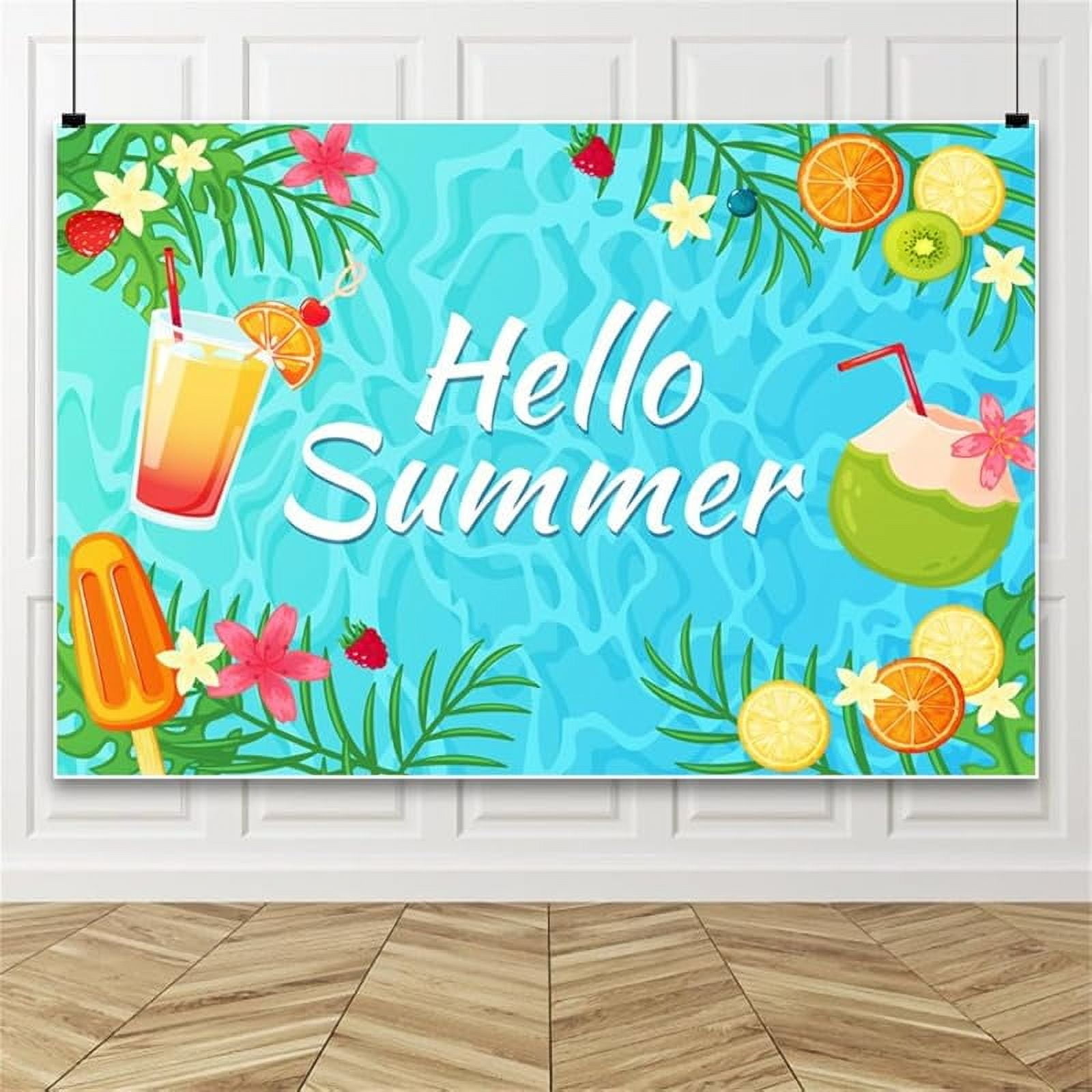 Hello Summer Photo Backdrop Summer Hawaiian Pool Beach Background ...