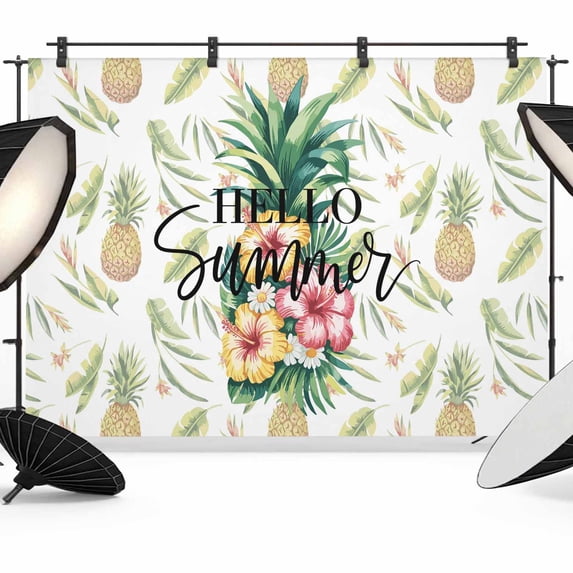 Hello Summer Photography Backdrop 12x8FT, Pineapple Red Flower Tropical ...