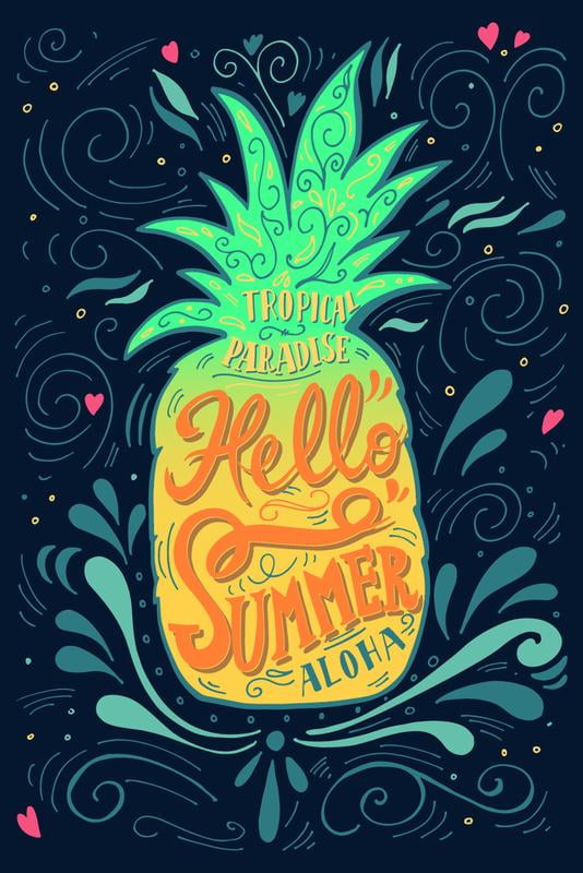 Hello Summer, Pineapple, Artwork (12x18 Wall Art Poster, Room Decor ...