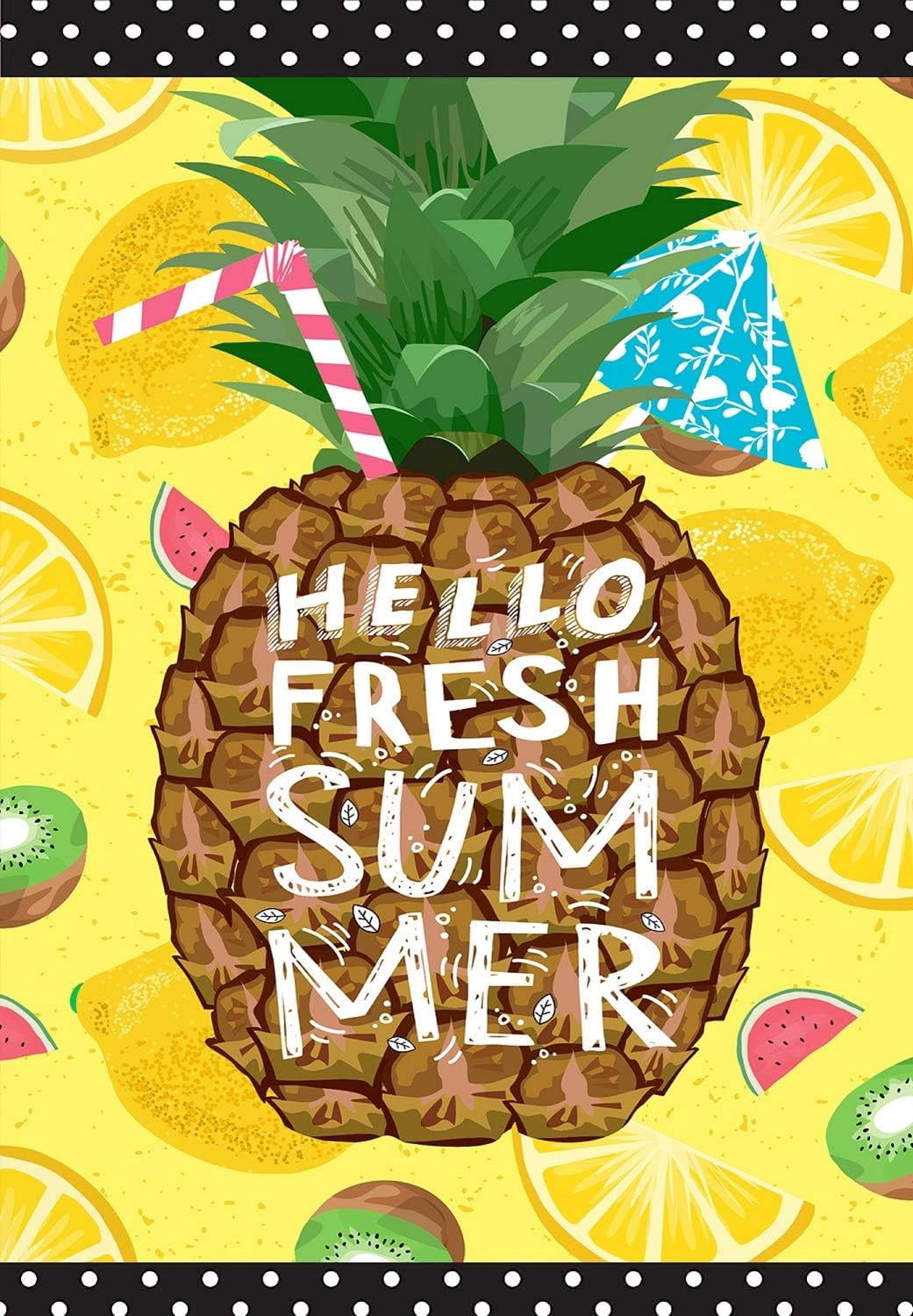 Hello Summer Pineapple Garden Flag 12 x 18 Double Sided Tropical Lemon ...