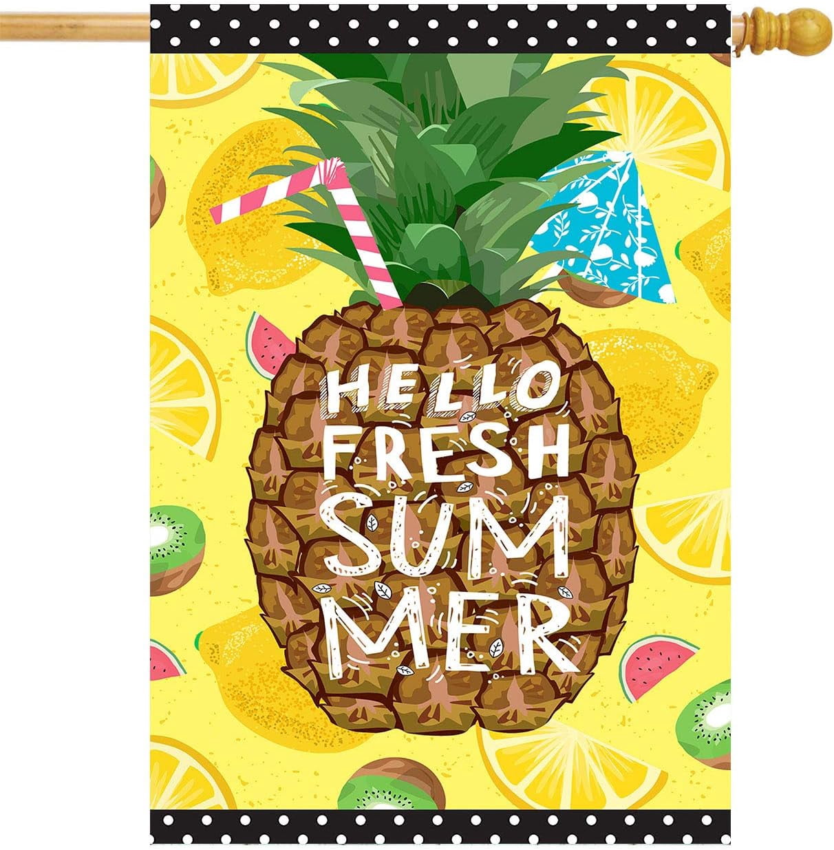 Hello Summer Pineapple House Flag 28 x 40 Double Sided Tropical Lemon ...