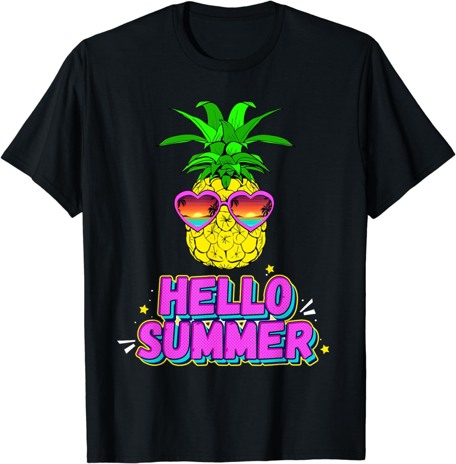 Hello Summer Pineapple With Sunglasses Beach T-Shirt - Walmart.com