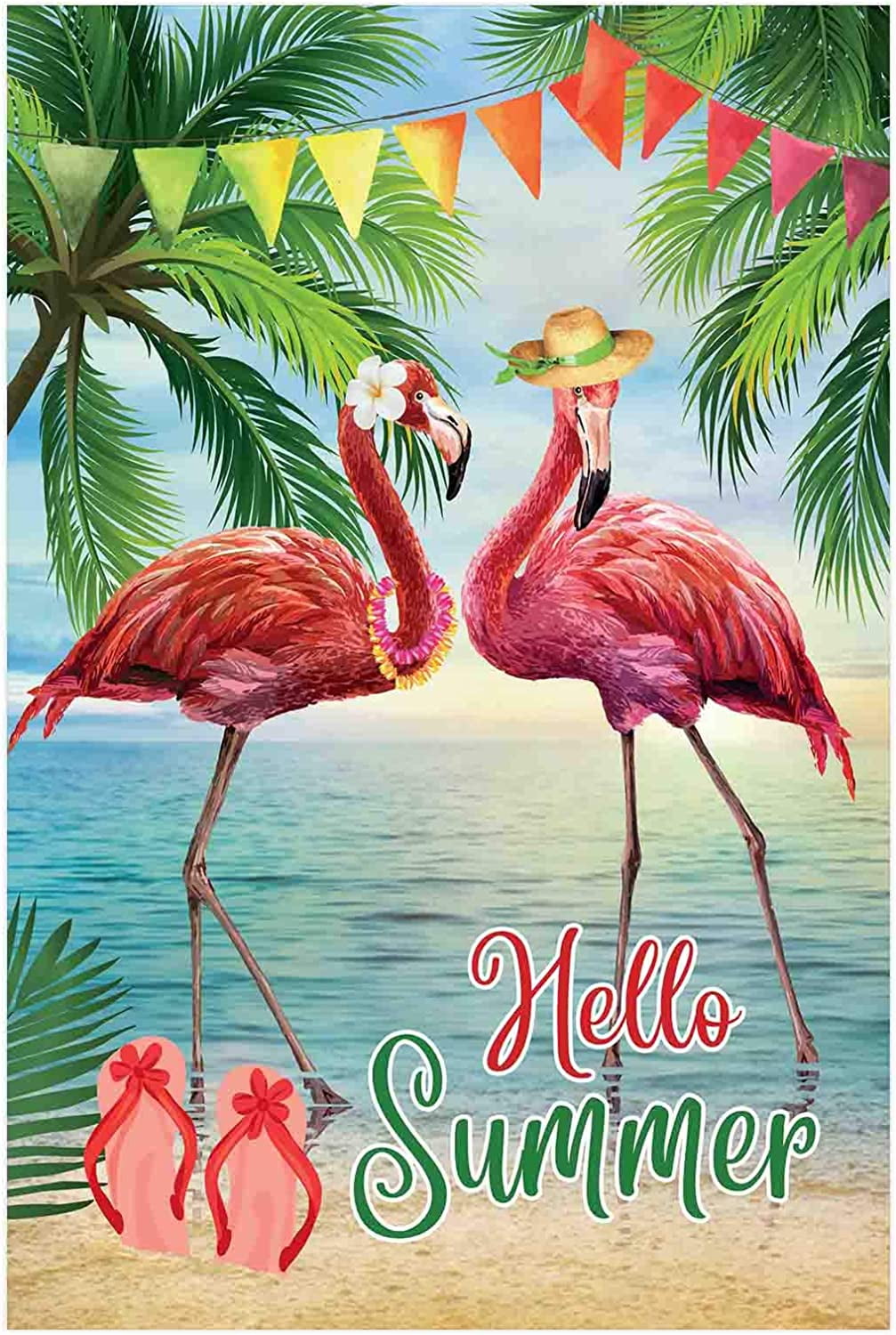 Hello Summer Pink Flamingo Double Sided Flip Flops Beach Yard Outdoor ...