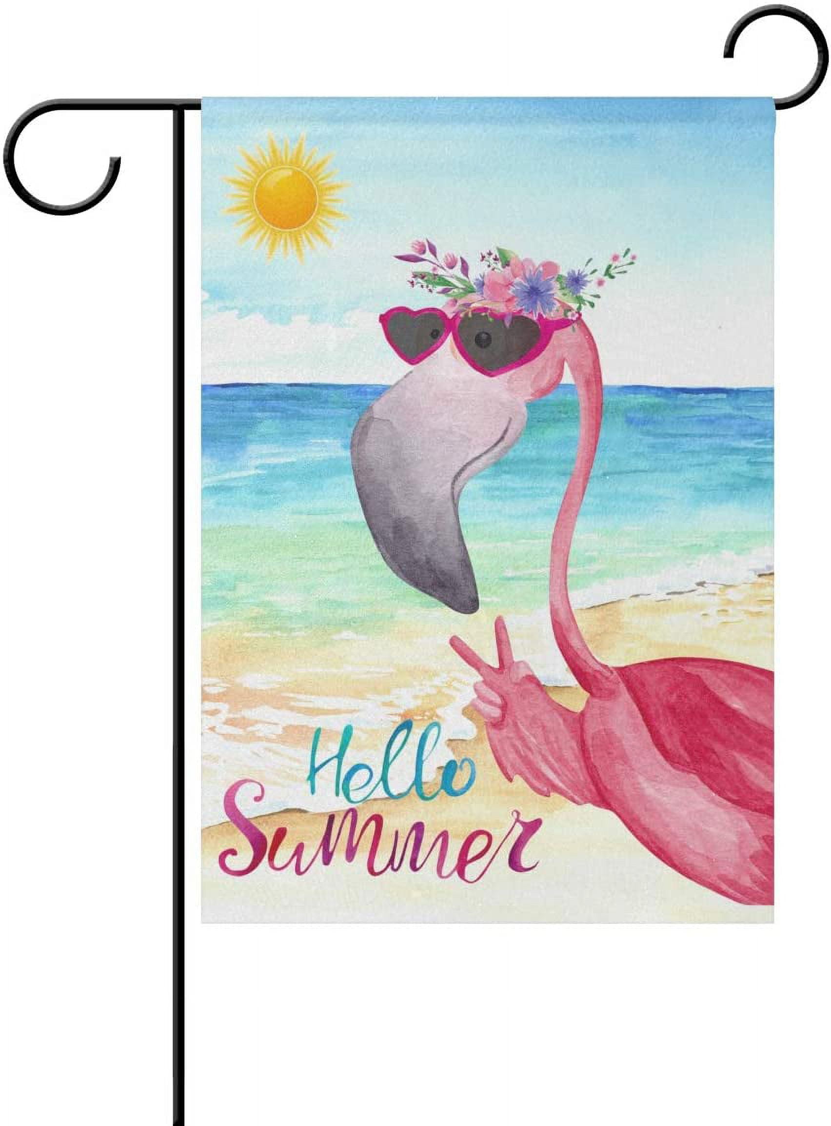 Hello Summer Pink Flamingo Small Garden Flag Double Sided Flags Beach ...