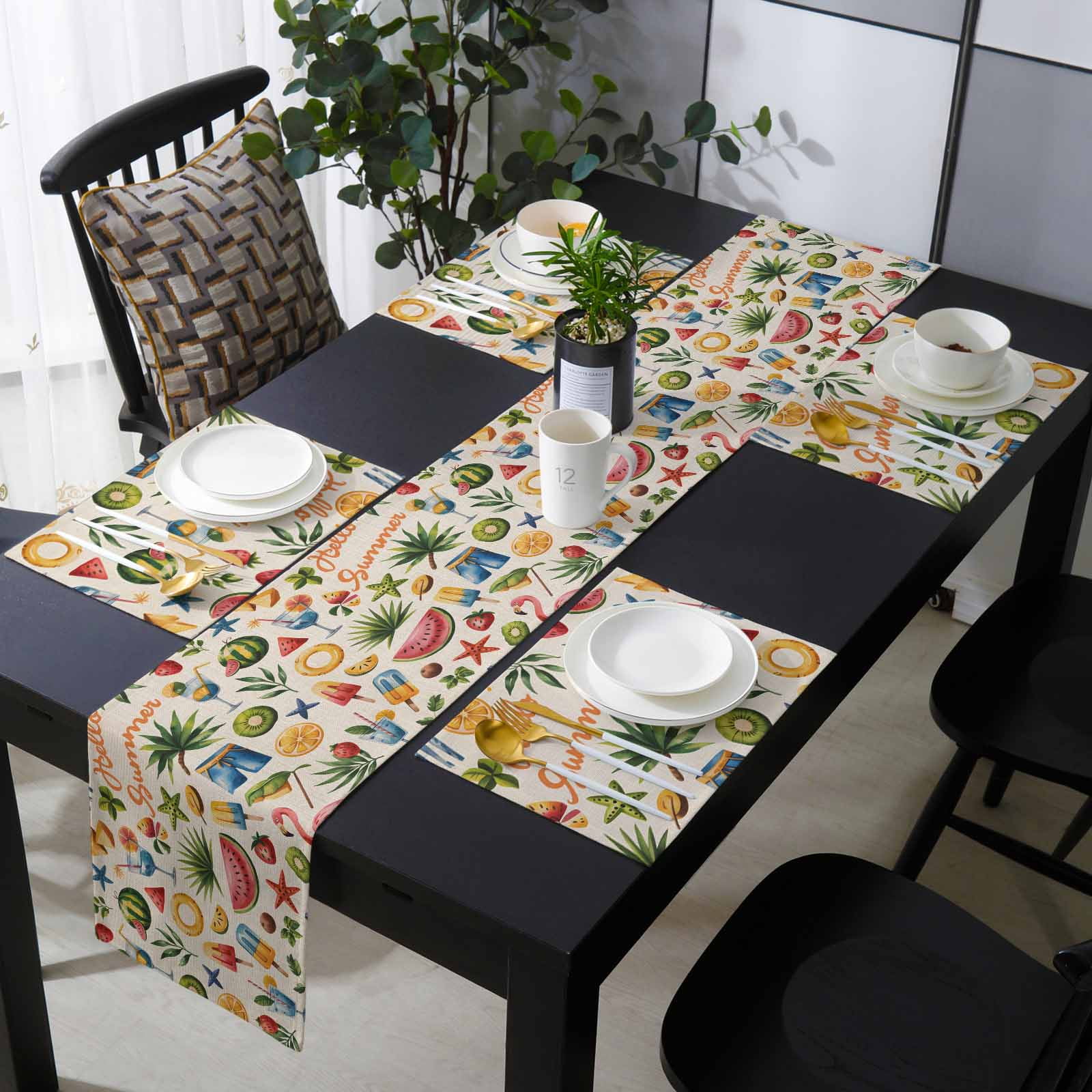Hello Summer Placemats Set of 4 with 70 Inches Long Table Runner ...