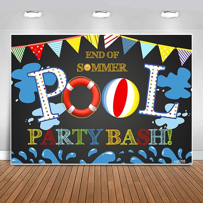 Hello Summer Pool Party Backdrop Tropical Swimming Ring Balls Hawaiian ...