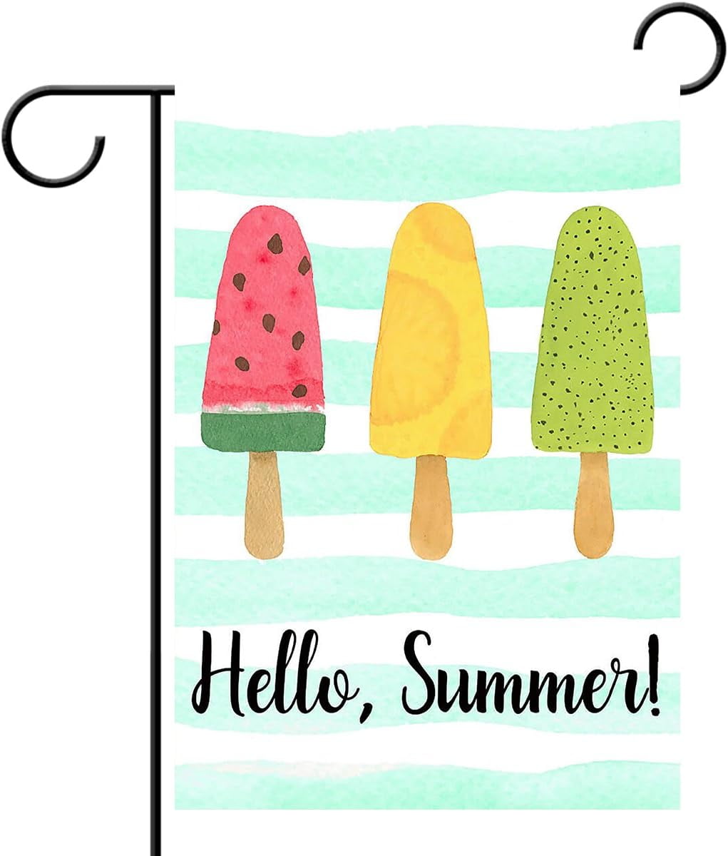 Hello Summer Popsicles and Ice Cream Blue Stripe Double Sided Garden ...
