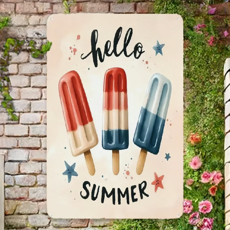 Hello Summer Popsicles Metal Sign, Vibrant Red & Blue Watercolor Design ...