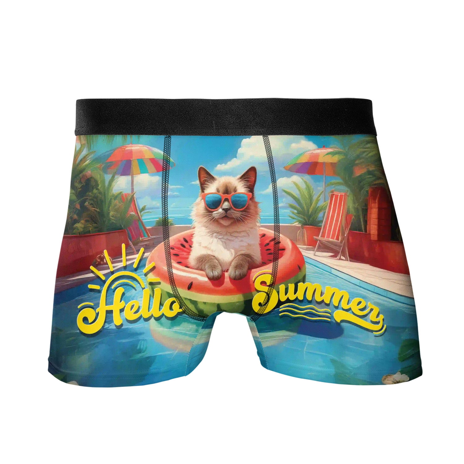 Hello Summer Ragdoll Pool Day on Watermelon Float All Over Print Boxer ...