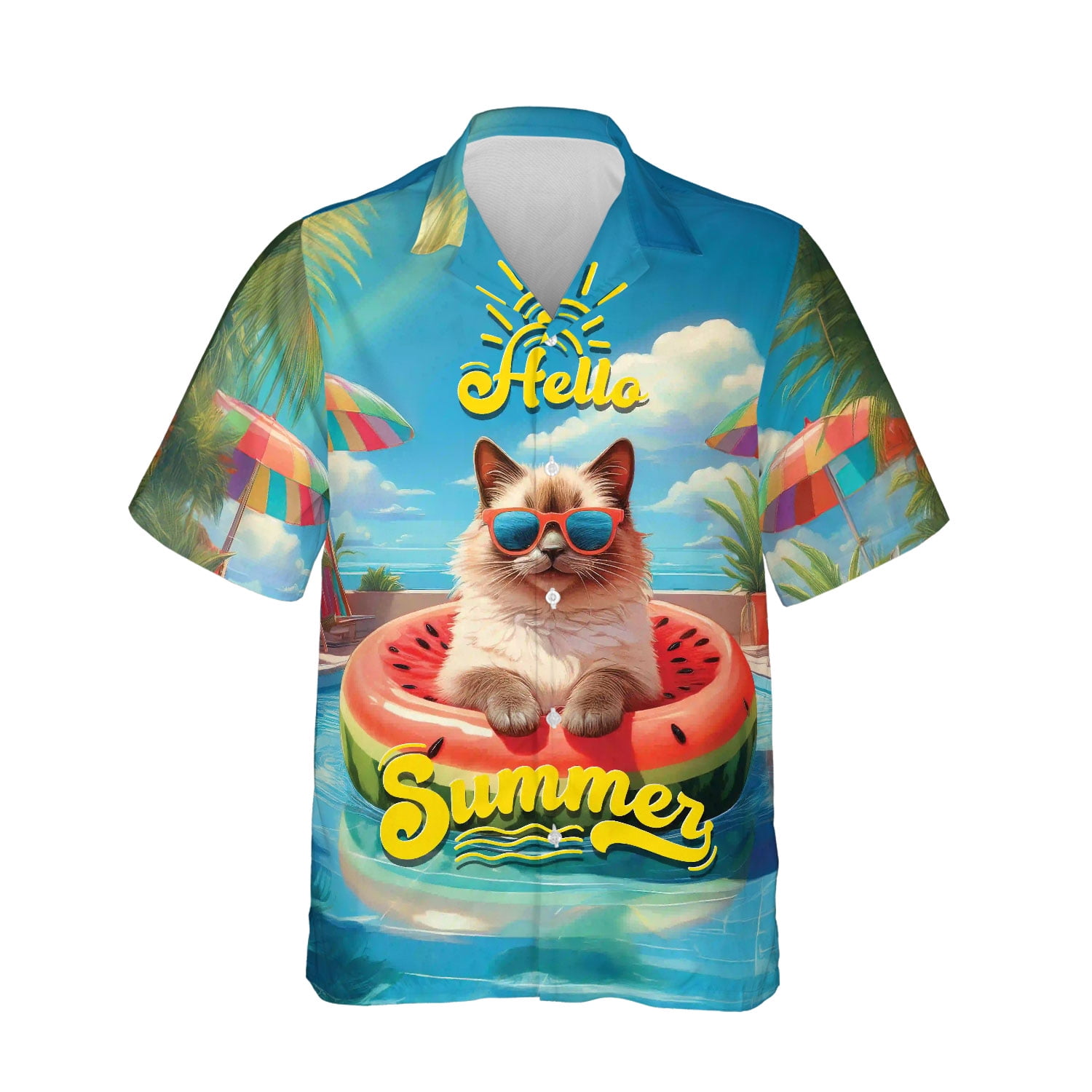 Hello Summer Ragdoll Pool Day on Watermelon Float Hawaiian Shirt ...