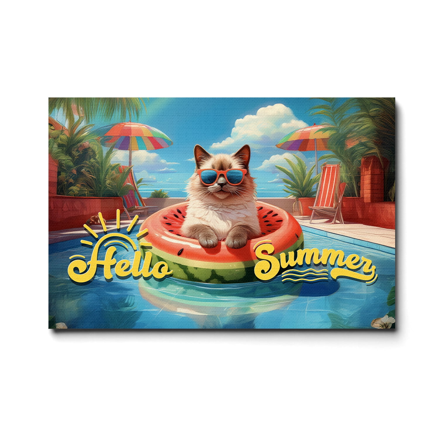 Hello Summer Ragdoll Pool Day on Watermelon Float Horizontal Matte ...