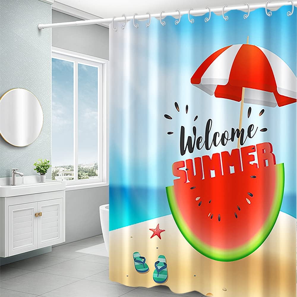 Hello Summer Red Watermelon Waterproof Fabric Shower Curtain for ...