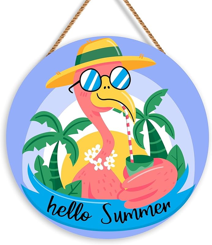 Hello Summer Round Wooden Door Sign Decorations,Wooden Hanger Wall ...
