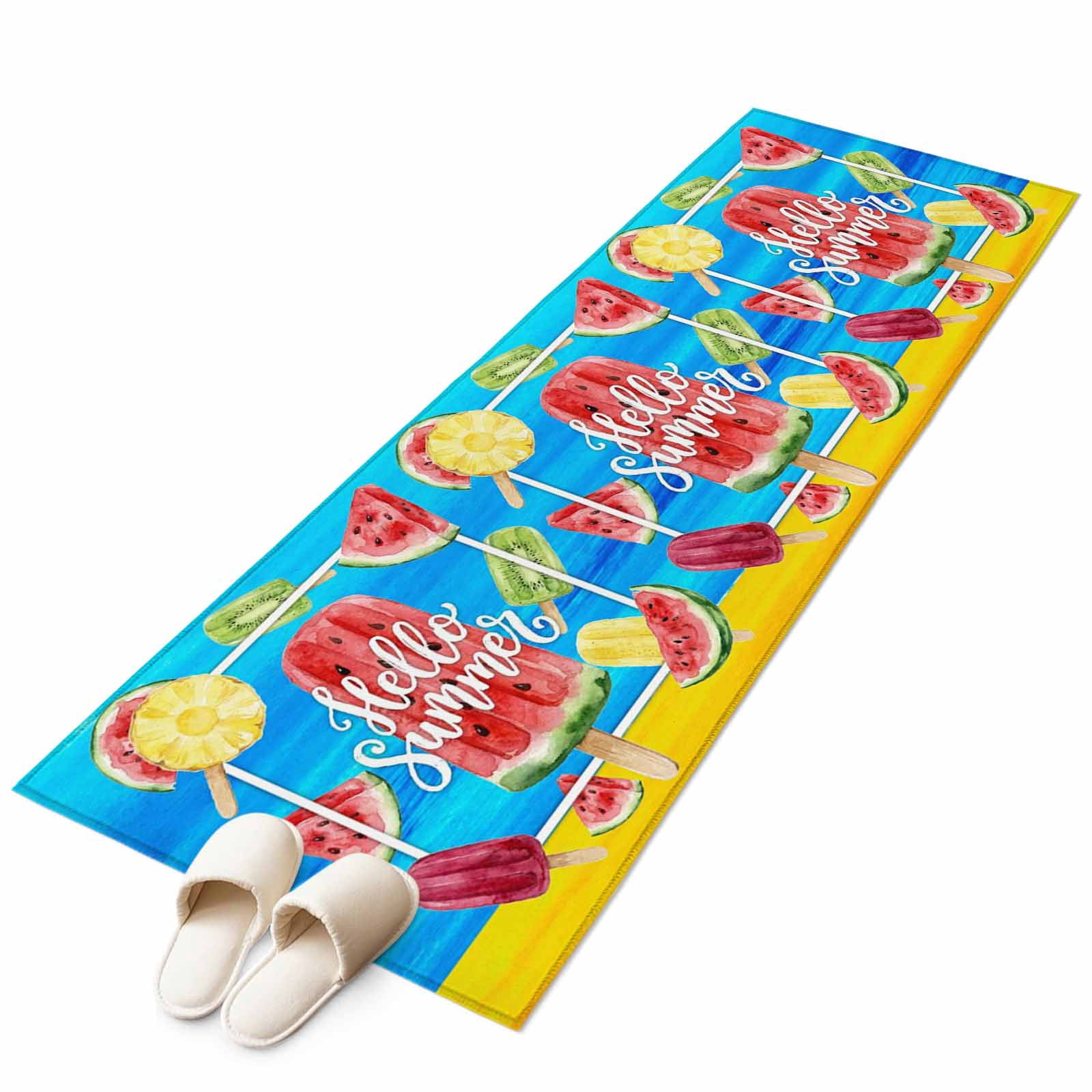 Hello Summer Runner Rug 2'x6' Watercolor Watermelon Fruit Ice Cream ...