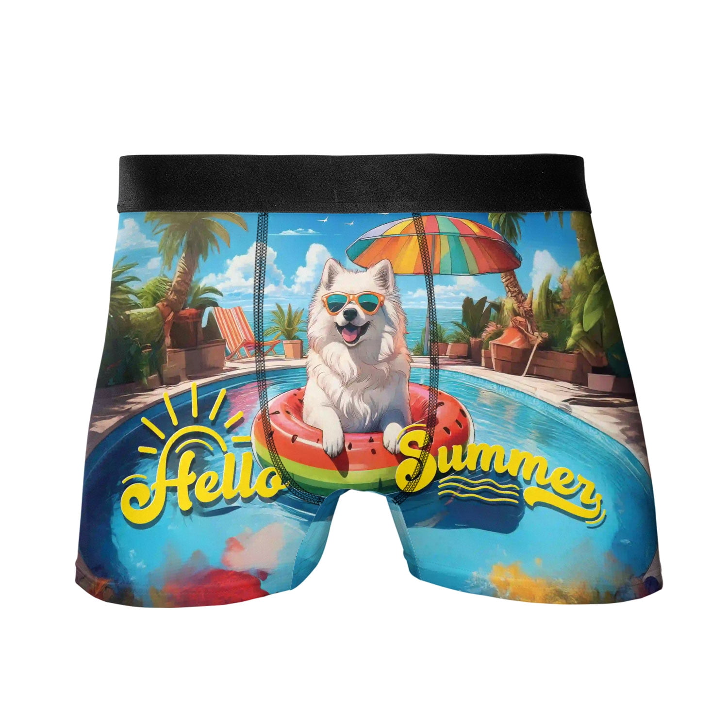Hello Summer Samoyed Pool Day on Watermelon Float All Over Print Boxer ...