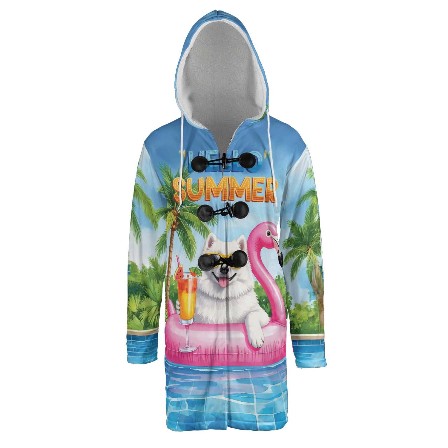 Hello Summer Samoyed at Swimming Pool Flamingo Swim Ring All Over Print ...