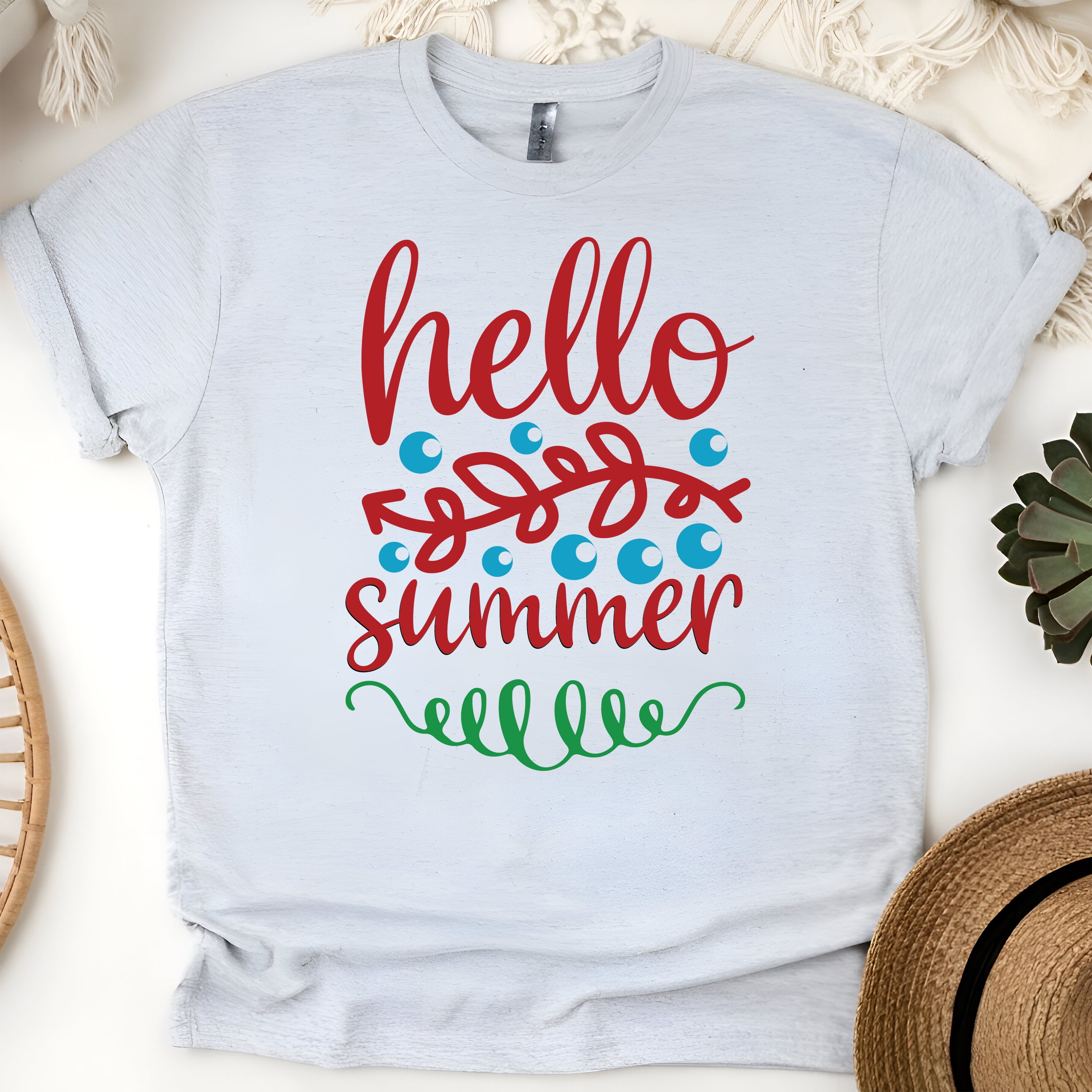 Hello Summer Script Tee – Red Lettering with Blue Bubbles Design, Ash, Size 3XL - Walmart.com