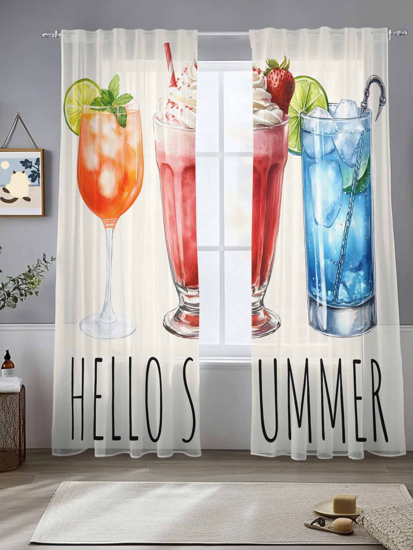 Hello Summer Sheer Curtains for Living Room Bedroom Orange Red Blue ...