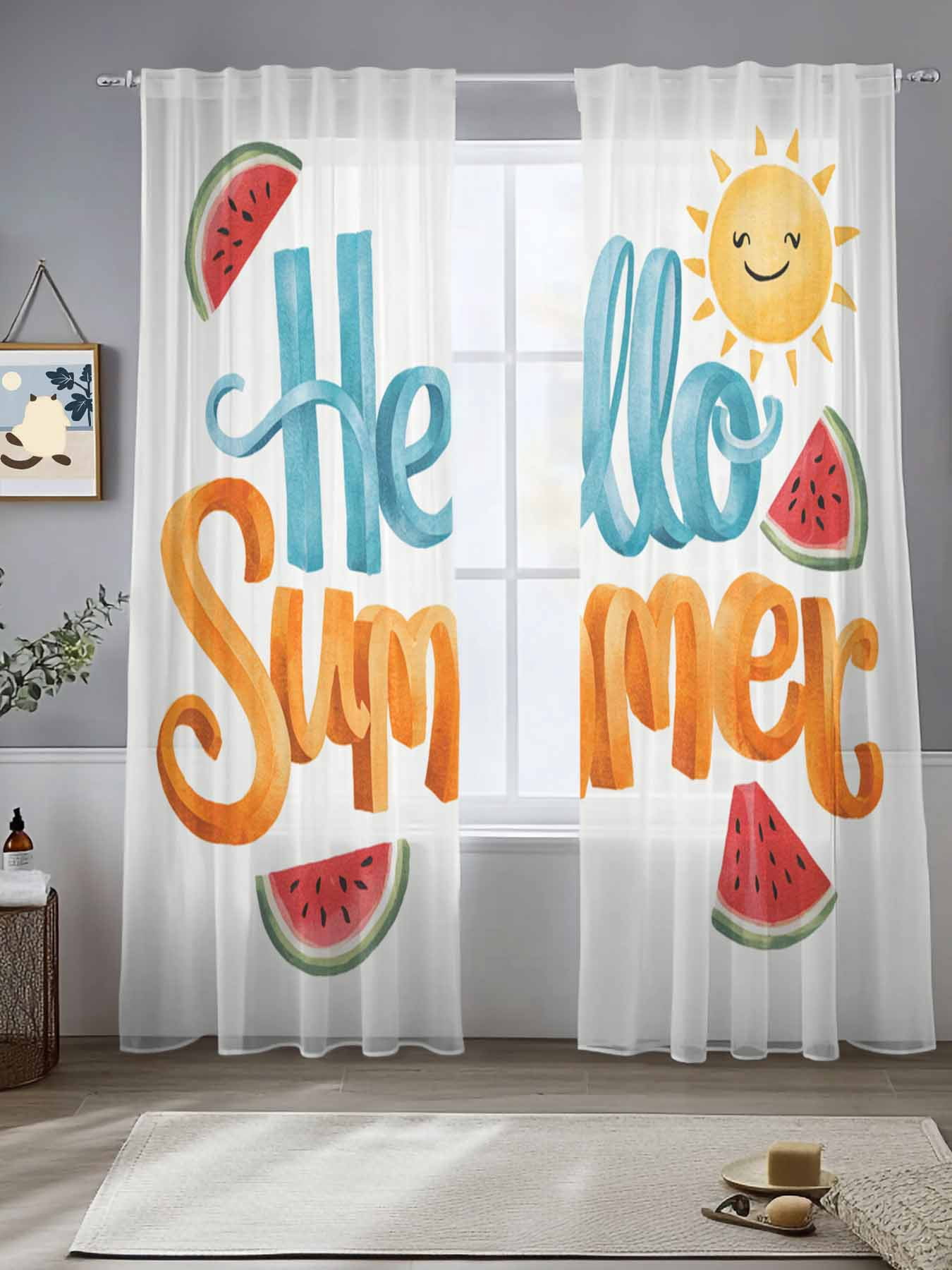 Hello Summer Sheer Curtains for Living Room Bedroom Watercolor ...