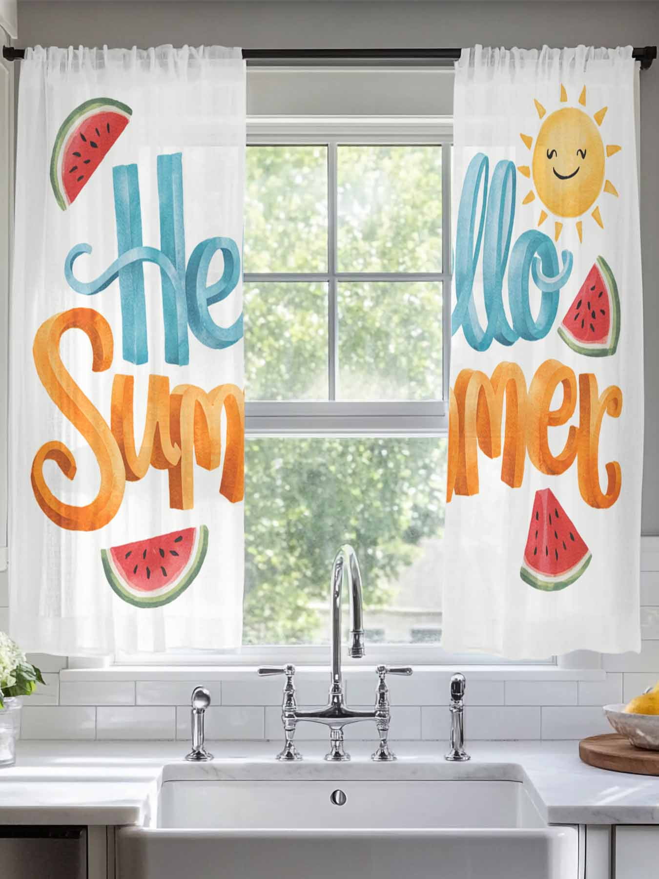 Hello Summer Sheer Curtains for Living Room Bedroom Watercolor ...