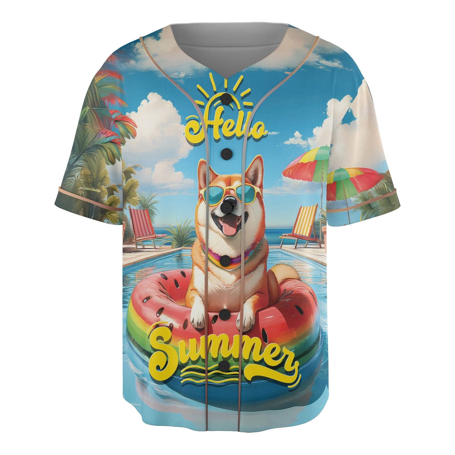 Hello Summer Shiba Inu Pool Day on Watermelon Float All Over Print 3D ...