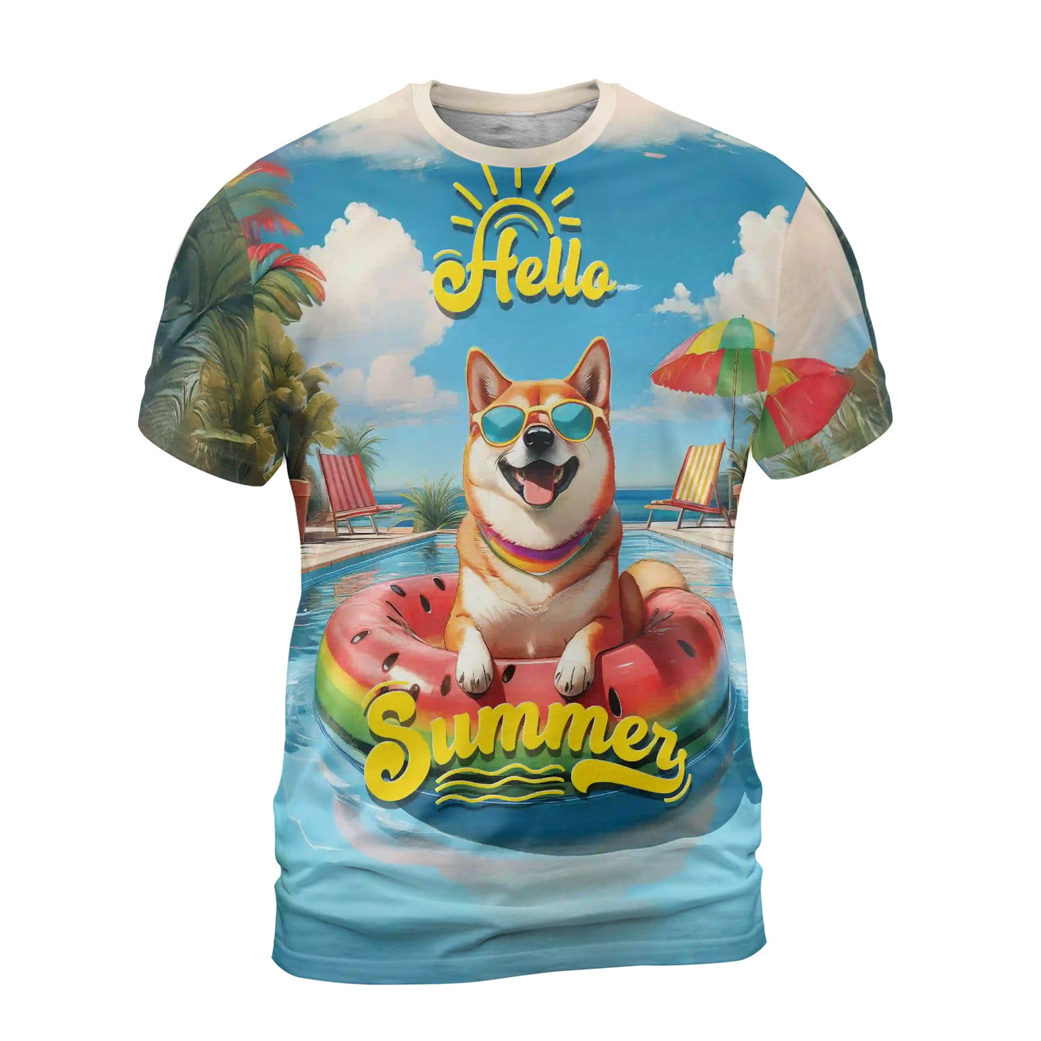 Hello Summer Shiba Inu Pool Day on Watermelon Float All Over Print 3D ...