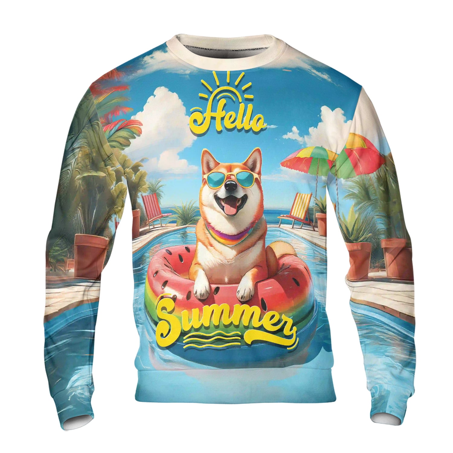 Hello Summer Shiba Inu Pool Day on Watermelon Float All Over Print 3D ...