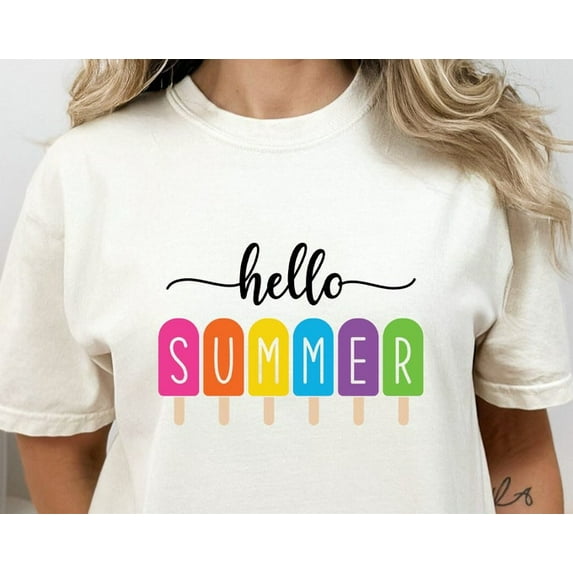 Hello Summer Shirt, Popsicle Written Summer Welcome Outfit, Colorful T ...