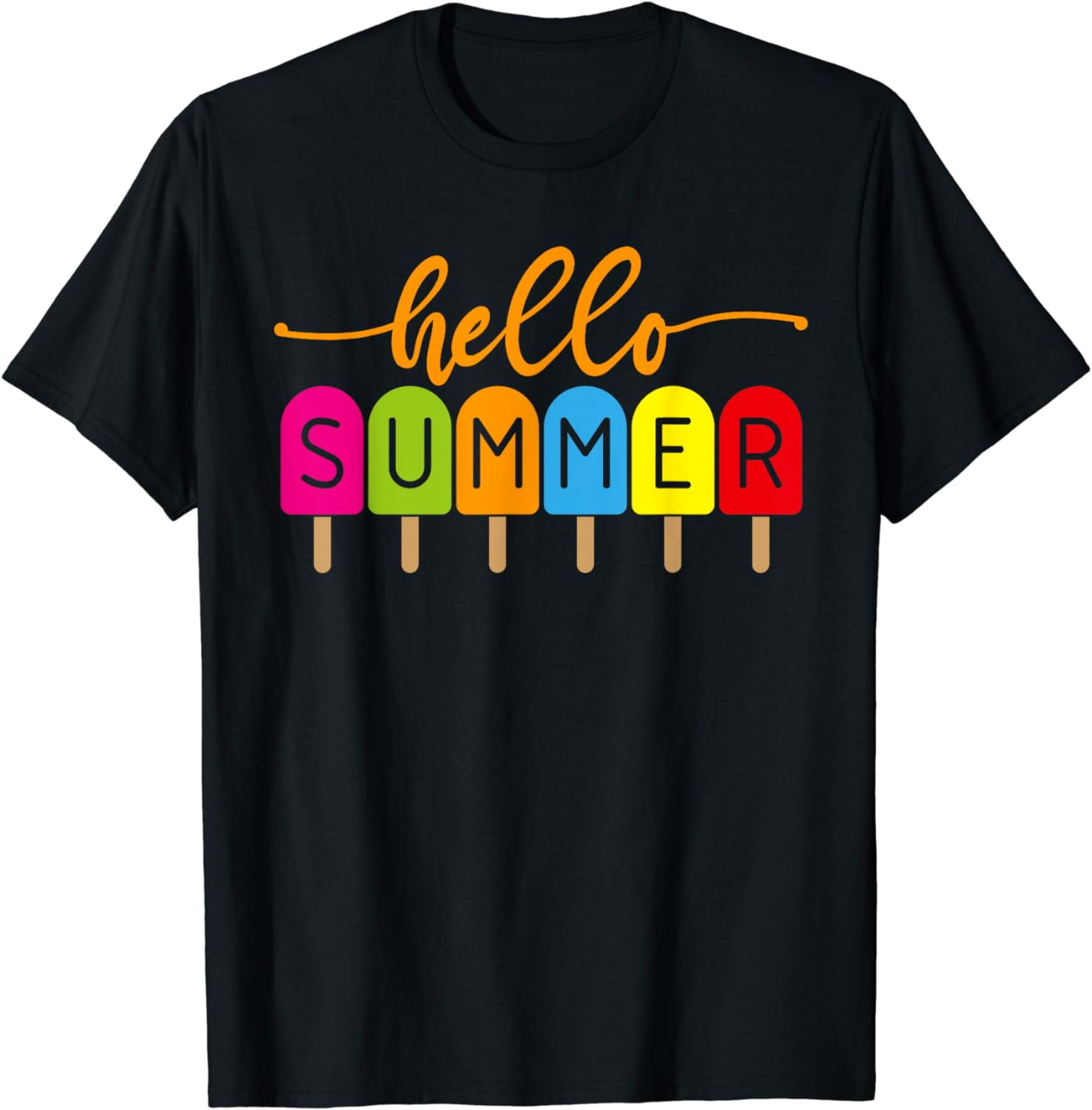 Hello Summer Shirt Summer Ice Cream Hello Summer Black T-Shirt ...