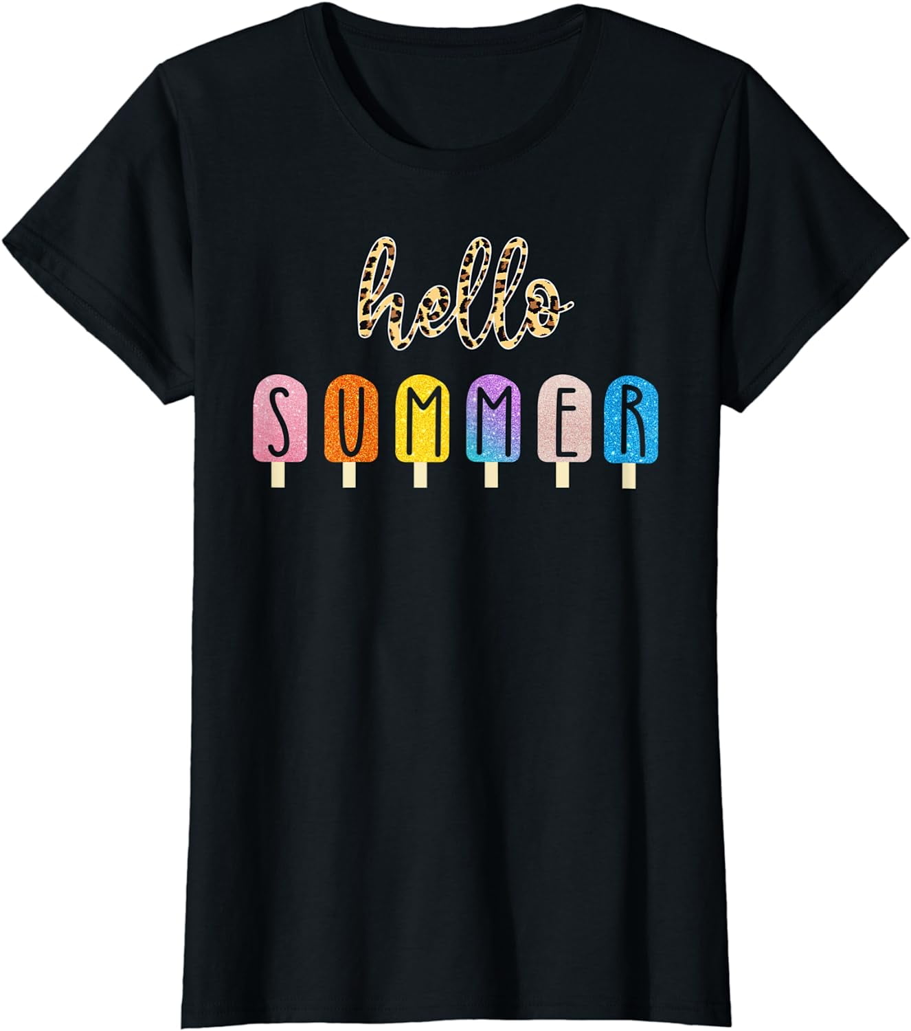 Hello Summer Shirts with Leopard Print Ice Cream Popsicle T-Shirt ...