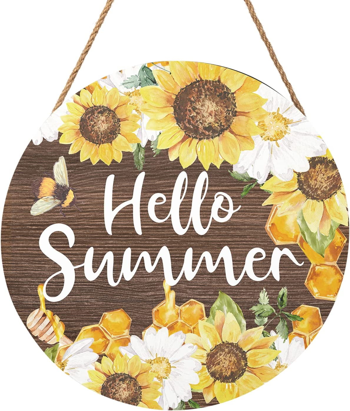 Hello Summer Sign 12 x 12 Inch Summer Themed Sunflower Welcome Sign ...