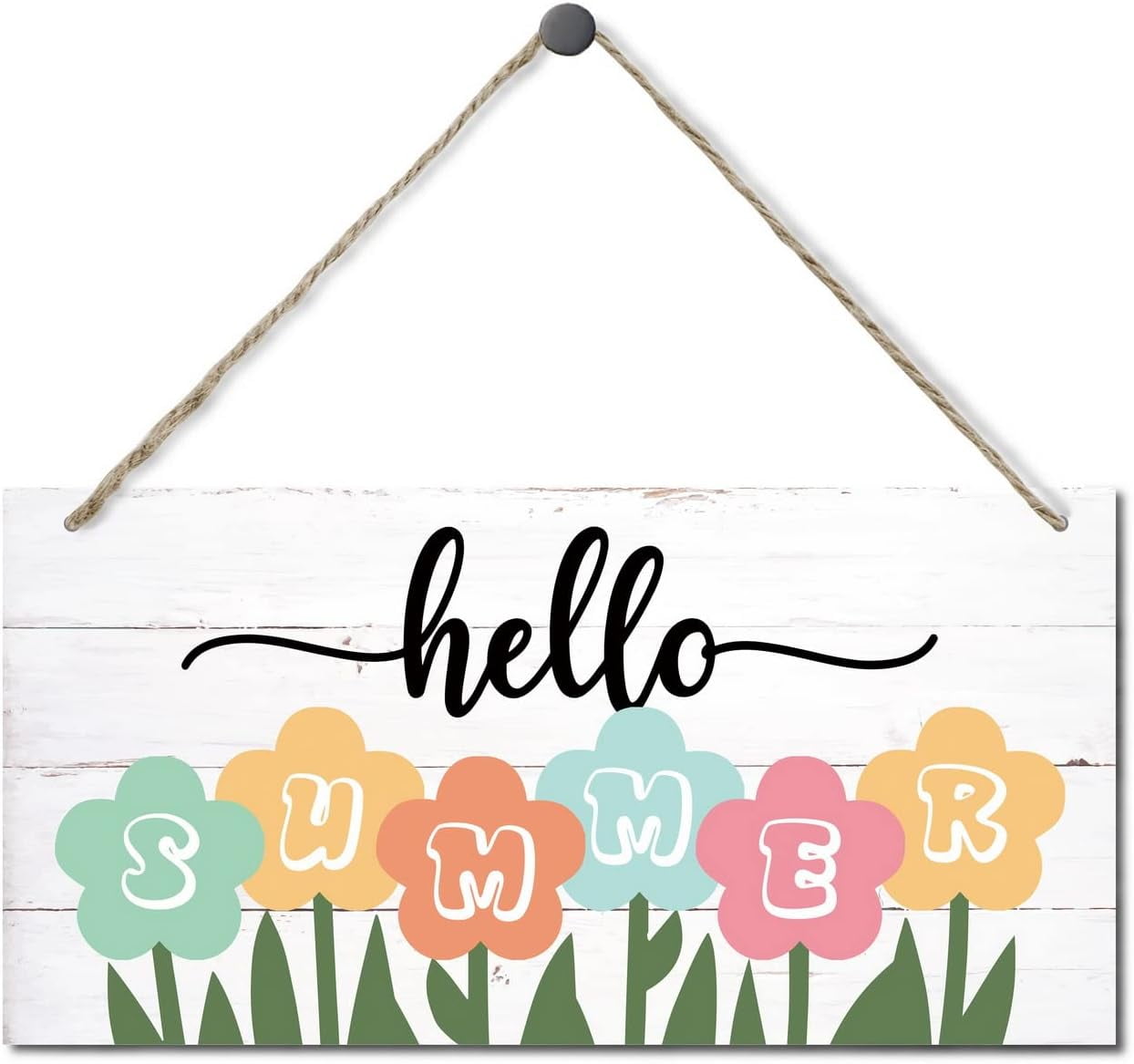 Hello Summer Sign Decor, Hanging Wood Sign Home Decorative, Printed ...