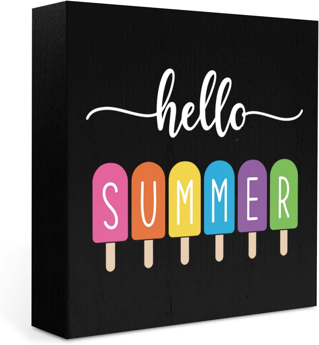 Hello Summer Sign Summer Decor Wood Box Sign7x7 inch Desk Decor Rustic ...