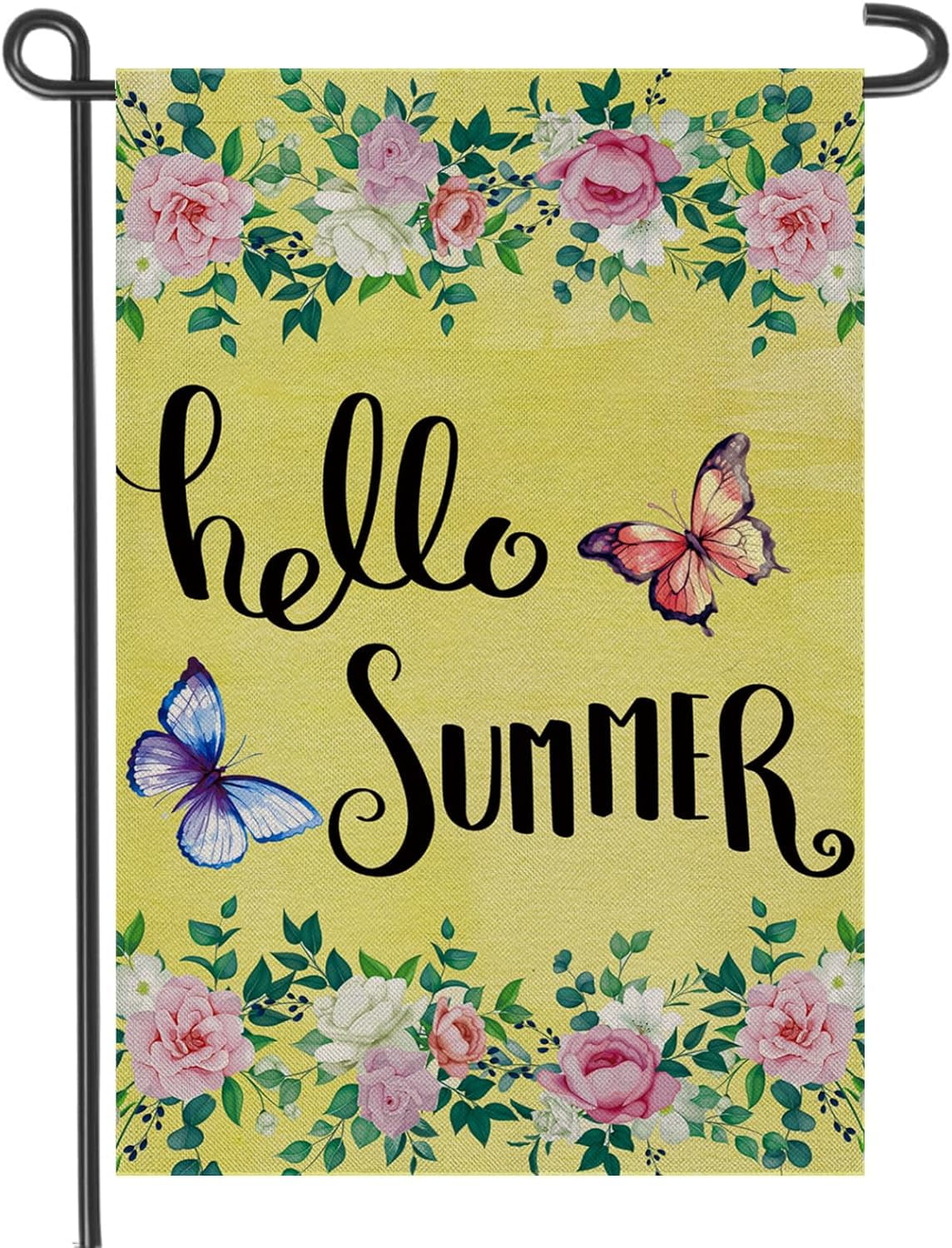 Hello Summer Small Seasonal Floral Garden Flag 12x18 inch Double Sided ...
