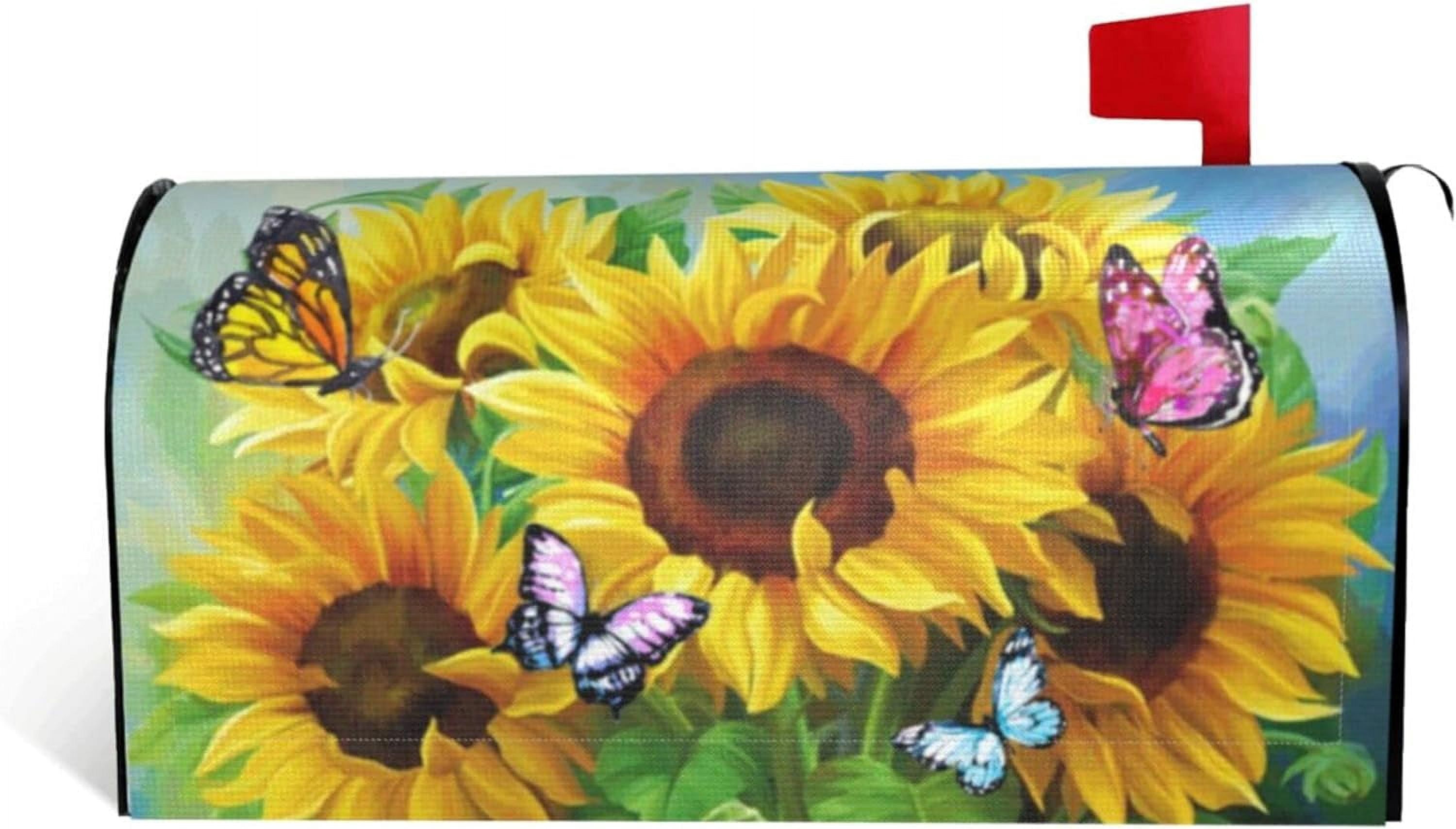 Hello Summer Sunflower Butterfly Mailbox Covers Magnetic Summer Outdoor ...