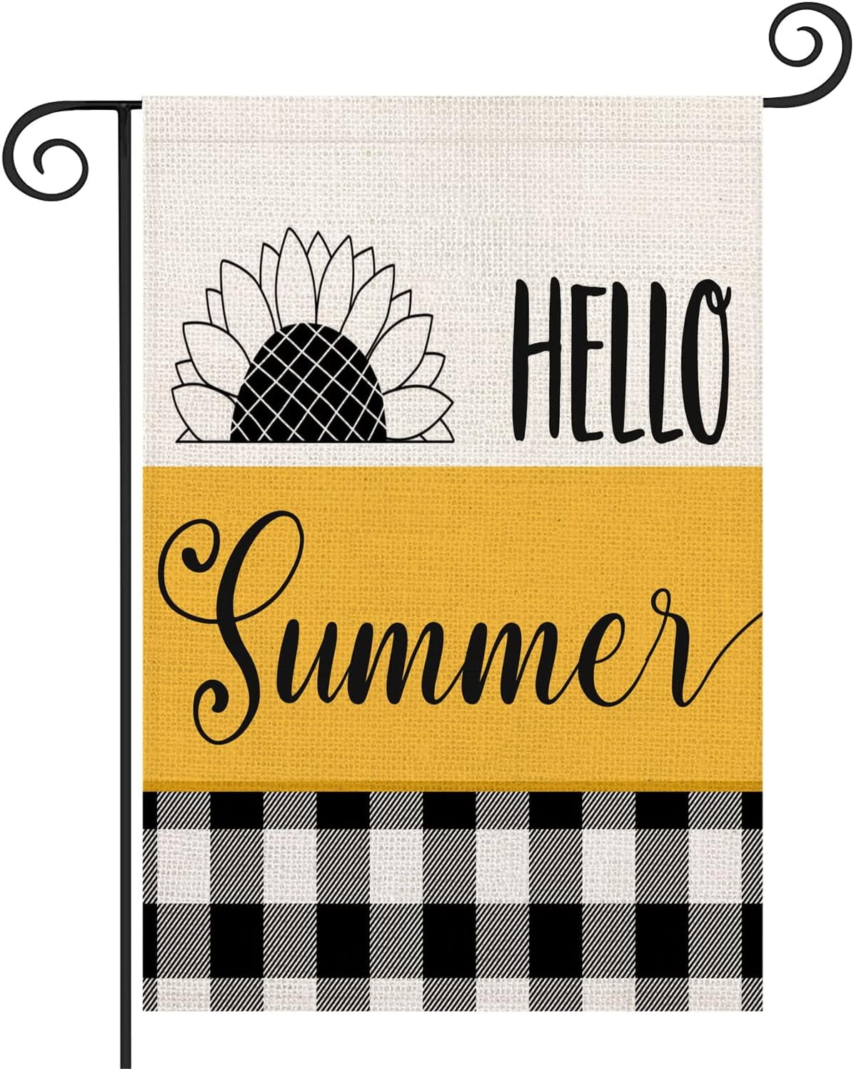 Hello Summer Sunflower Garden Flag Vertical Double Sided Black and ...
