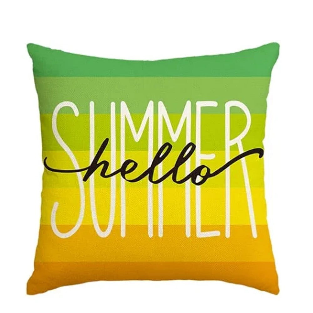Hello Summer Sunflower Gradient Stripes Throw Pillow Covers, 18 x 18 Inch Hello Sunshine Cushion ...