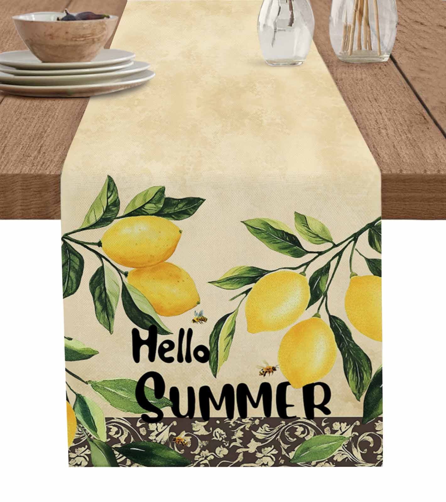 Hello Summer Table Runner Cotton Linen 120 Inch Holiday Dresser Scarves ...